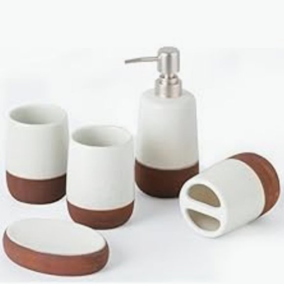 Blbyho | Bath | 5 Pc Farmhouse Style White Ceramic Bathroom Accessory ...